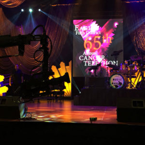 Mobile stages, sound, lighting and video production for shows.